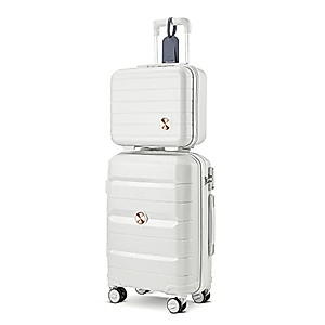 Somago 20IN Carry On Luggage and 14IN Mini Cosmetic Cases Travel Set Hardside Luggage with Spinner Wheels Lightweight Polypropylene Suitcase with TSA Lock (2-Piece Set (14/20), Creamy White)