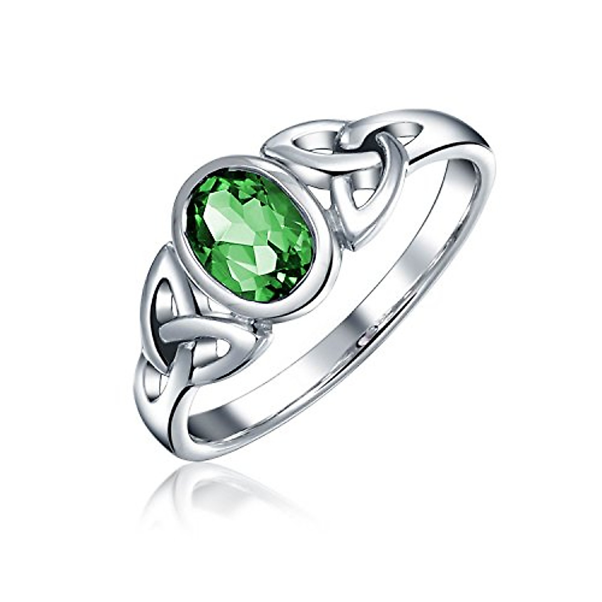 Bling Jewelry Celtic Simulated Green Emerald CZ Trinity Love Knot Triquetra Infinity Ring For Women Teen Thin Band Ring .925 Sterling Silver Custom Engrave