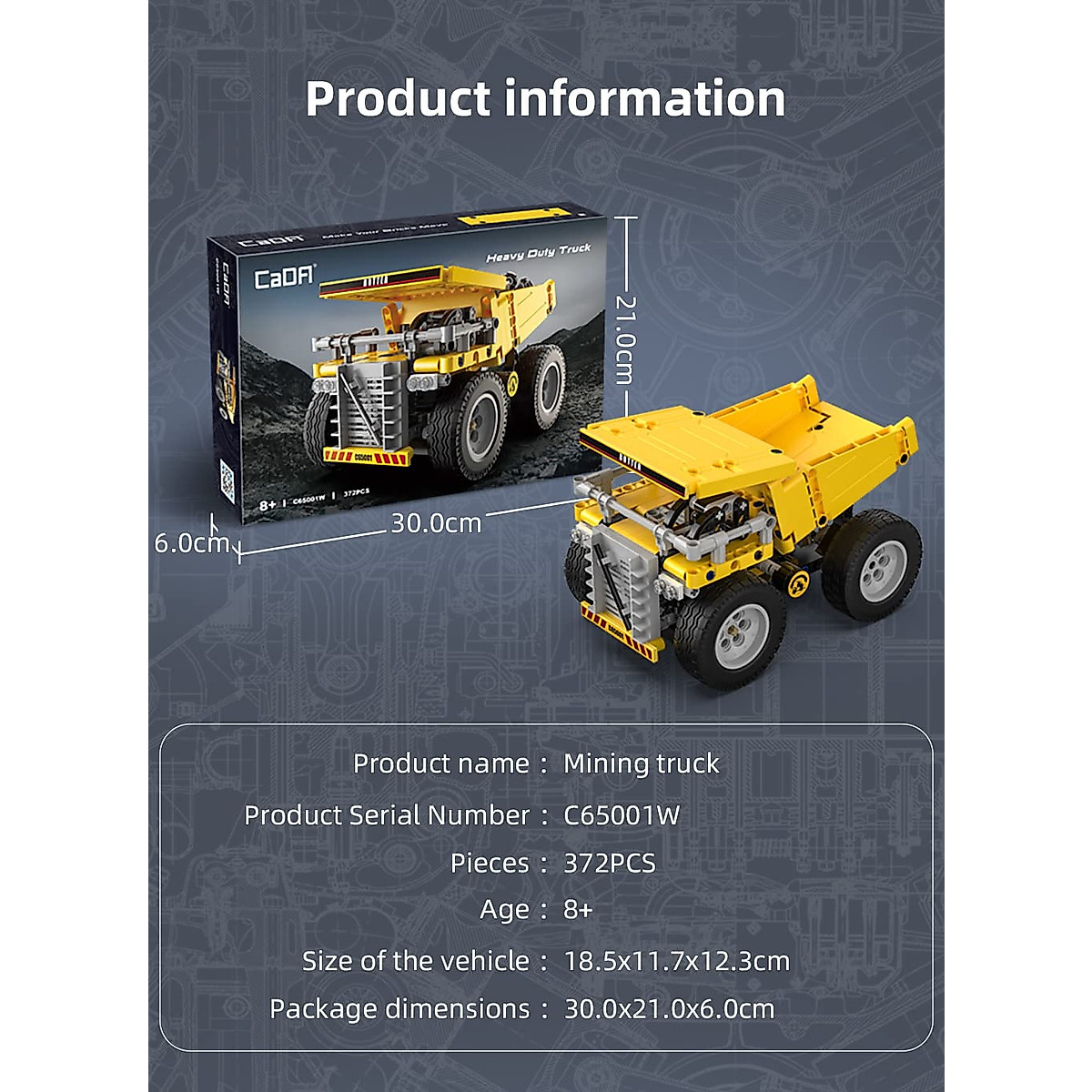 CaDA Construction Vehicle Building Toys - 372Pcs Mining Truck Building Bricks Kit for Age 8-12 Boys Kids Birthday Gifts, STEM Engineering Car Building Blocks Set Model