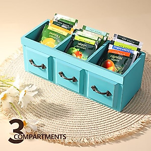 Wood Kitchen Storage Box for Storing Tableware Seasoning Tea Bags Coffee Bags Snacks Candy 3 Separate Parts of Wooden Pencil Pen Holder for Home Office Study Organizer Decoration (Blue)