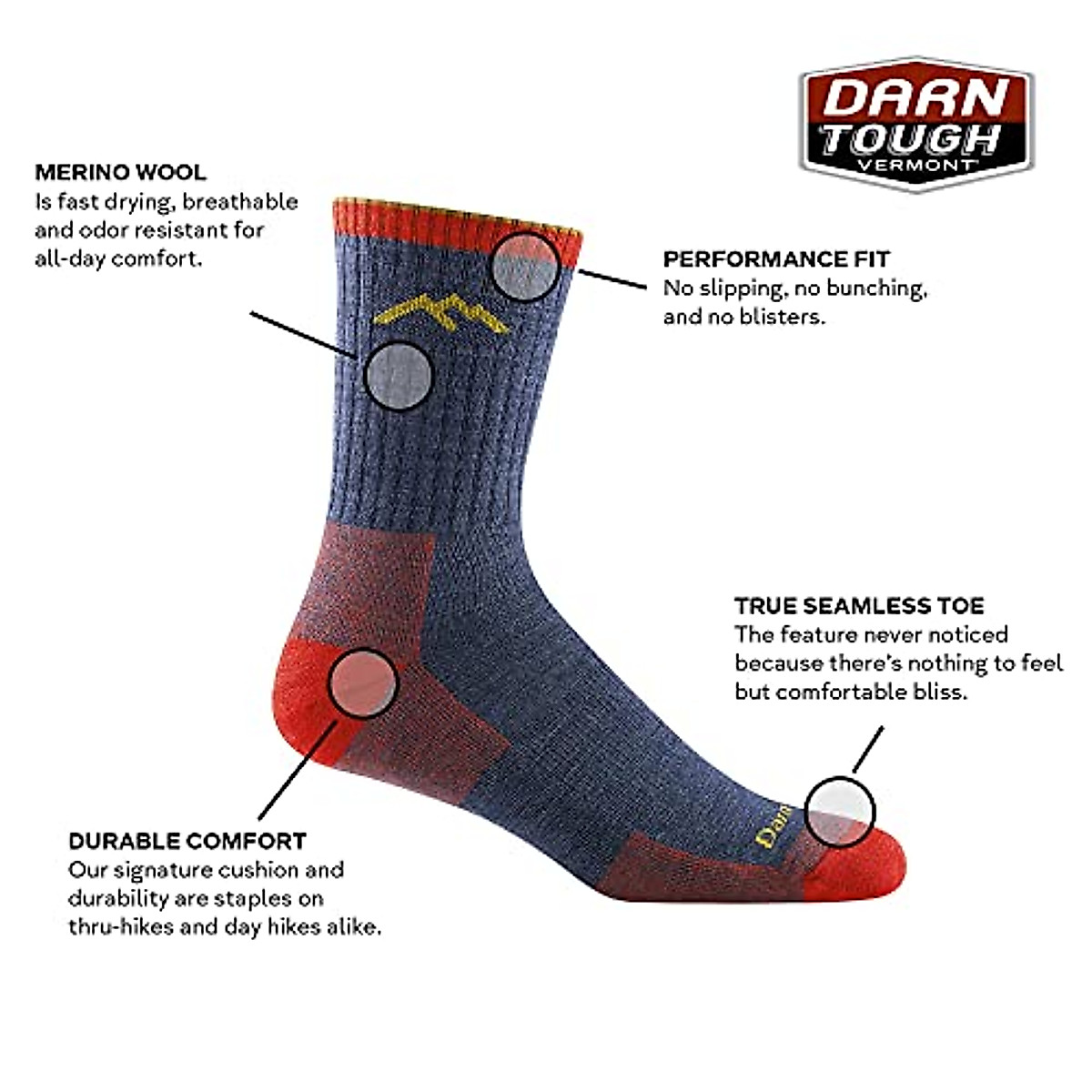 Darn Tough 1466 Men's Merino Wool Micro Crew Cushion Socks, Charcoal, Large (10-12)
