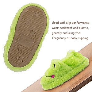 Effeltch Toddler Girls Fuzzy Slippers Unicorn Tie Dye Fluffy Sandals Cartoon Cute Warm Cozy Plush Slip on Kids House Slippers (Green Frog, 5)