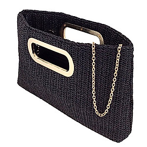 Top Handle Straw Clutch (Black)