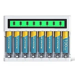 Deleepow 1.2V Rechargeable AAA Batteries 1100mAh Nimh AAA Rechargeable Batteries 8-Pack Gold-Plated Anode with USB-C and Micro USB 2 Charge Port LCD Charger