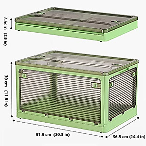 RAMGTW Large Clear Plastic Storage Box with Lid Wheels Collapsible Storage Bins with Five Doors Stackable Folding Container Organizer. Foldable Car Trunk Organizer Picnic Camping Family (Large, Blue)