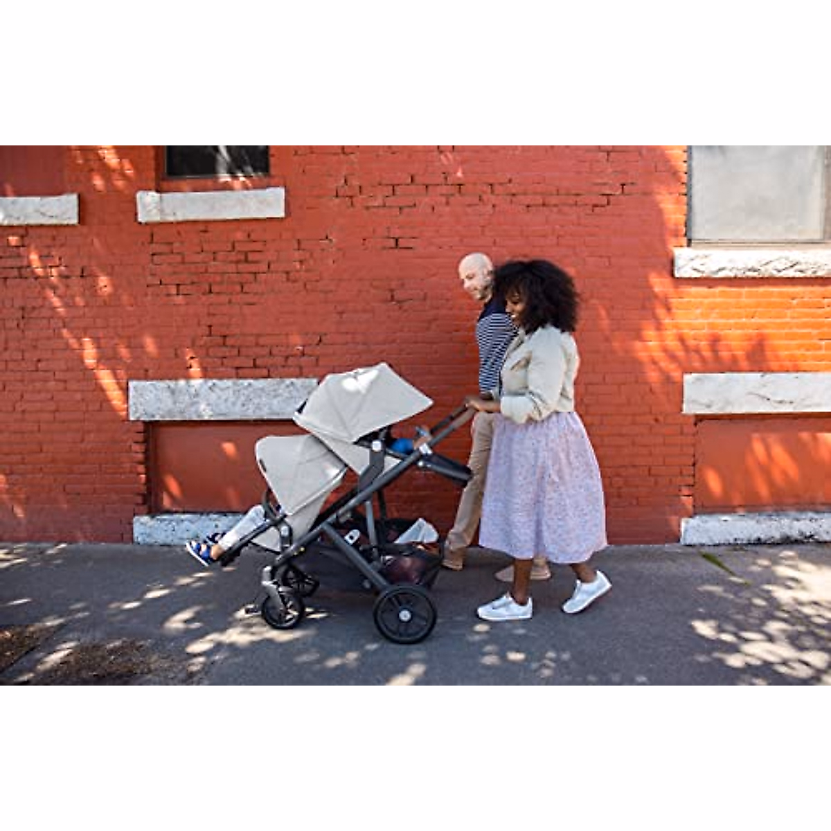 Vista V2 Stroller -Anthony (White & Grey Chenille/Carbon/Chestnut Leather) + Upper Adapters + RumbleSeat V2 - Anthony (White & Grey Chenille/Carbon/Chestnut Leather)