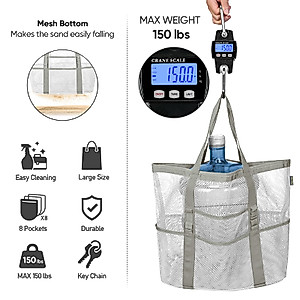 BALEINE Large Beach Bag Pool Bags, Mesh Beach Tote for Toys, Towel, flip flops, White