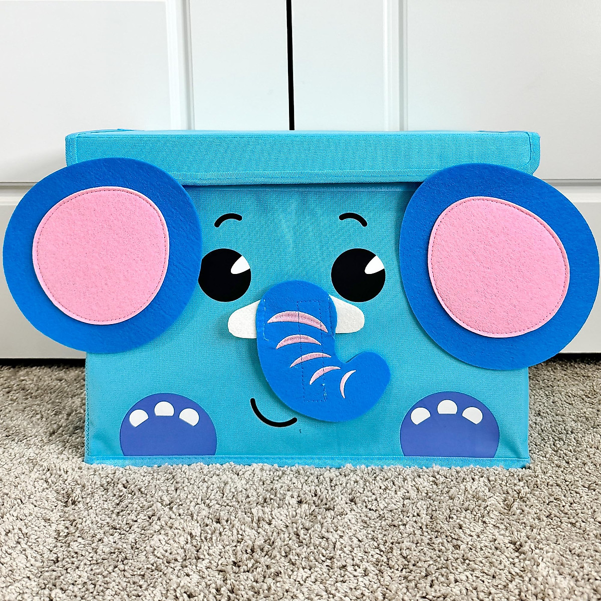 QUOKKA Toy Storage Box for Boys and Girls - 16x12x10 In Elephant Toy Chest Organizer for Kids - Collapsible - Handles - Flip Top Lids - Fabric Foldable Bin for Playroom - Nursery Room Organization