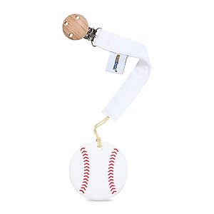 AmazingM Baby Food Grade Silicone Sports Shape Teether Toy with Pacifier Clip Holder,Teething Pain Relief Toys Gift Set for 3 Months+ Boys and Girls,Freezer Safe,BPA Free (Baseball)