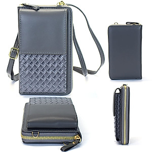 Small Crossbody Bag Phone Purse Handbag Card Zip Wallet Case Woven Leather Casual Daypack Satchel for Women(Morandi Grey)