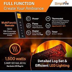 SimpliFire Electric Fireplace Insert, 35-Inch, Contemporary Front, Large Surround, Installs Into a Wood Fireplace Opening, Textured Logs, Multi-Function Remote with Timer, 1500W Heater