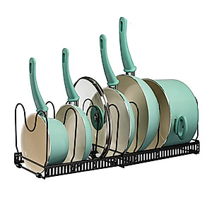 7 Dividers Pot Rack Organizer for Pot Lids Pans Adjustable Pot Organizers for Cabinets, Storage Pan lid Organizer for Dishes, Expansible Pan organizer (Black)