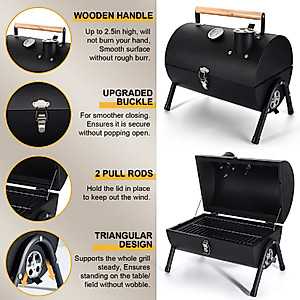 Joyfair Portable Charcoal Grill Set, Small Tabletop Barbecue Grill with Accessories Tools for Outdoor Camping BBQ Grilling Backyard Party Cooking, Heavy Duty & Innovative Design, Thermometer & Chimney