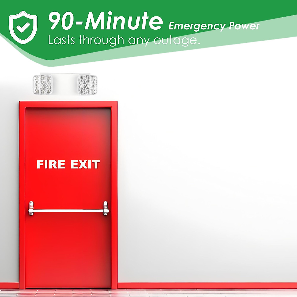 GRUENLICH LED Emergency Light, Exit Lighting Fixtures with Two LED Heads and Back-Up Batteries, UL 924 Qualified, 120-277 Voltage, 4-Pack