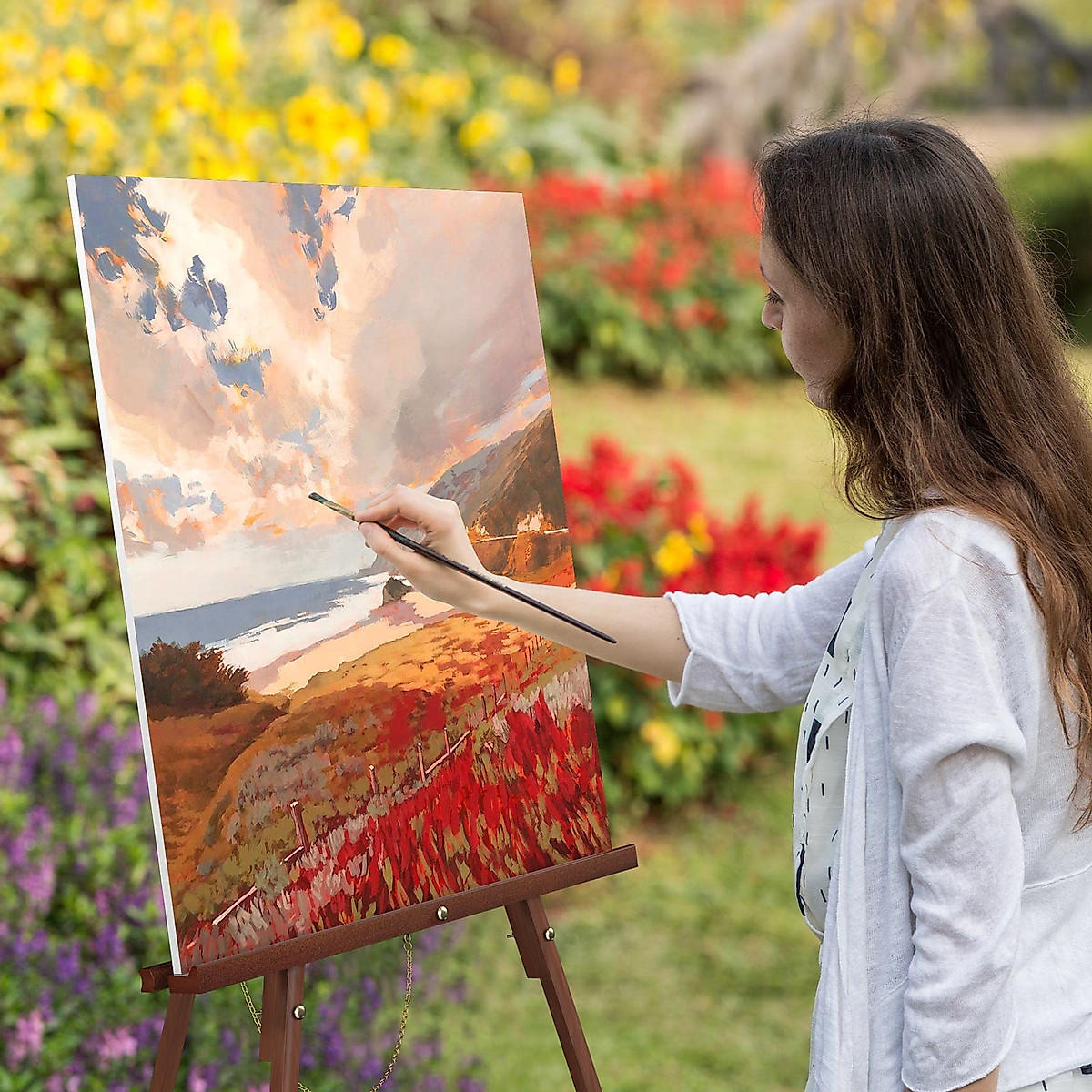 abitcha Art Easel Wooden Stand - 63" Tripod Display Artist Wood Easel - Adjustable Floor Stand for Wedding Welcome Sign, Painting, Drawing Board, Display Show - Brown