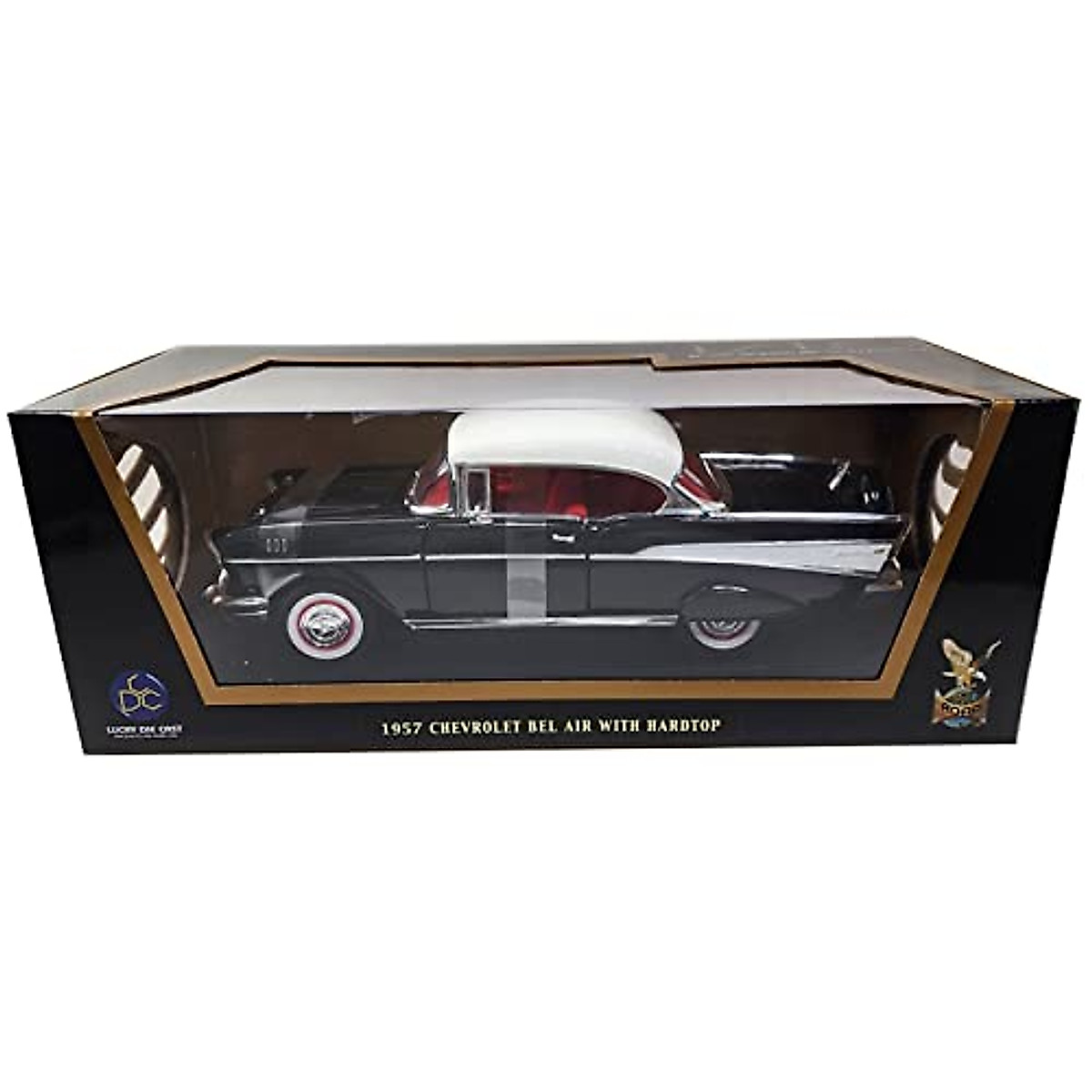 1957 Chevy Bel Air Hardtop Black with White Top and Red Interior 1/18 Diecast Model Car by Road Signature 92109bk
