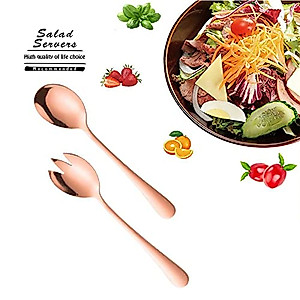 ARFUKA Salad Servers Salad Spoons and Fork Set Stainless Steel Serving Utensils for Salad Gravies or Pasta Rose Gold