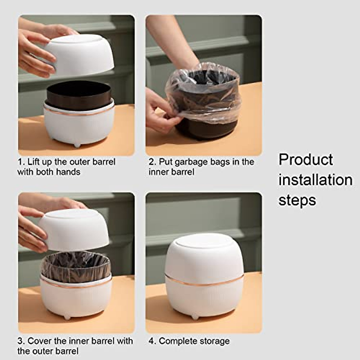 Smalibal Modern Plastic Mini Trash Can with Lid Garbage Bin Wastebasket for Bathroom Vanity, Desktop or Coffee Table - Dispose of Cotton Rounds, Makeup Sponges, Tissues White