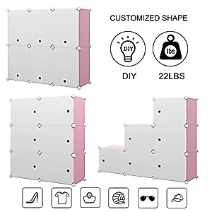 MAGINELS Baby Shoe Rack 24 Pairs Shoe Organizer Narrow Standing Stackable Shoe Storage Cabinet Space Saver for Entryway, Hallway and Closet,Pink