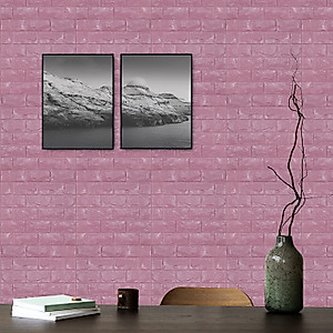 11PCS 3D Wall Panels Peel and Stick Faux Brick Wallpaper Pink Self Adhesive Foam Brick Paneling Faux Stone Wall Panels (11PCS, Pink)