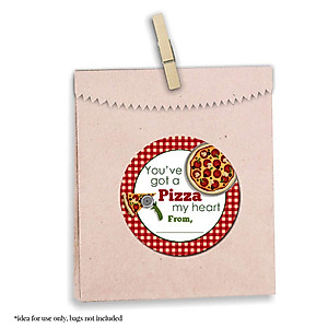 Piece Of My Heart Pizza-Themed Valentine Party Favor Sticker Labels, 40 2" Party Circle Stickers by AmandaCreation, Great for Classroom Valentines, Envelope Seals, Gifts & Treats