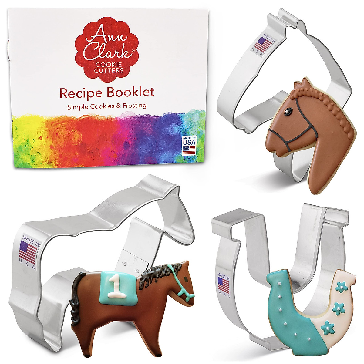 Horse Cookie Cutters 3-Pc. Set Made in the USA by Ann Clark, Horse, Horse Head, Horseshoe