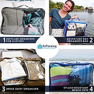 Large Clear Travel Packing Cube/See-Through PVC Organizer for Suitcase/Multipurpose Pouch w/Handle/Dress Shirts, Pants, Cashmere, Sweaters & Seasonal Linen Storage Protection (Turquoise)