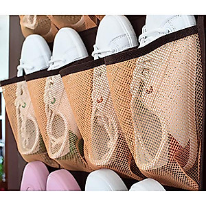 UHM Over The Door Shoe Organizer,Shoes Hanger Storage Closet Organizer, Clear Hanging Shoe Bag Slipper Rack H Older with 24 Large Fabric Pockets (Blue)