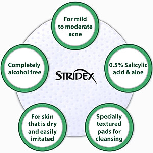 Stridex Daily Care Acne Pads with Aloe, Sensitive Skin, 90 ct