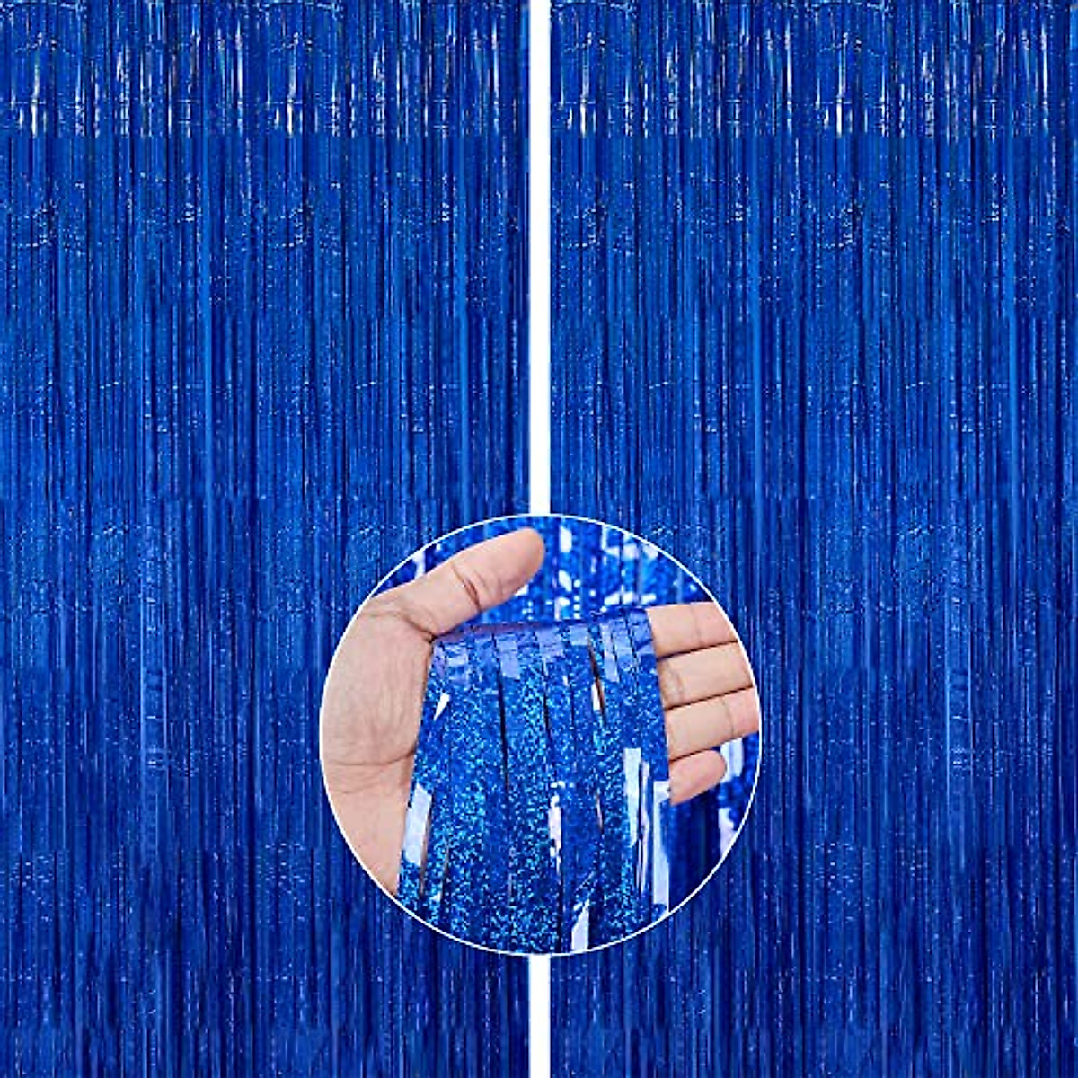 PartyWoo 2 pcs Royal Blue Foil Fringe Curtain, Metallic Foil Tinsel Fringe Backdrop Door Fringe for Birthday Wedding Party Photo Backdrop, Blue Streamers Party Decorations