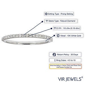 Vir Jewels 1/6 cttw Pave Round Diamond Wedding Band for Women in 10K White Gold Prong Set, Size 6