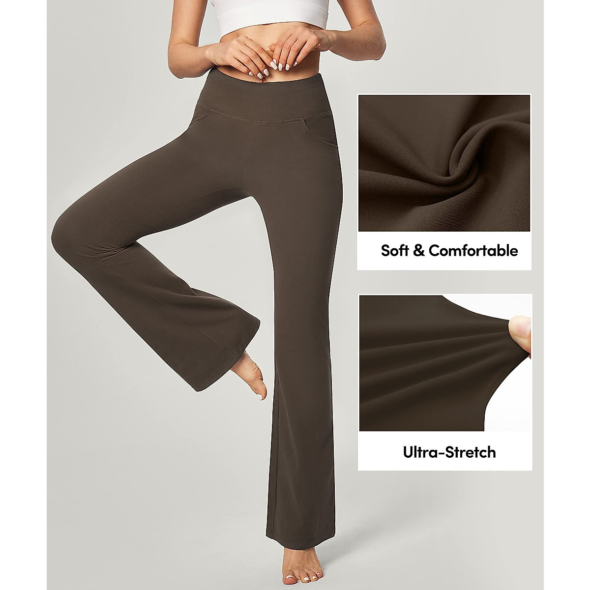 IUGA Bootcut Yoga Pants with Pockets for Women Wide Leg Pants High Waist Workout Pants Tummy Control Work Pants 4 Pockets