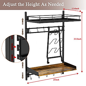 Zitaloken Hanging Pots and Pans Organizer, 2 Packs Adjustable Kitchen Shelves Wall Mounted, Pot Lid Holder Cookware & Cutting Board Storage Rack with 18 Hooks,Matte Black