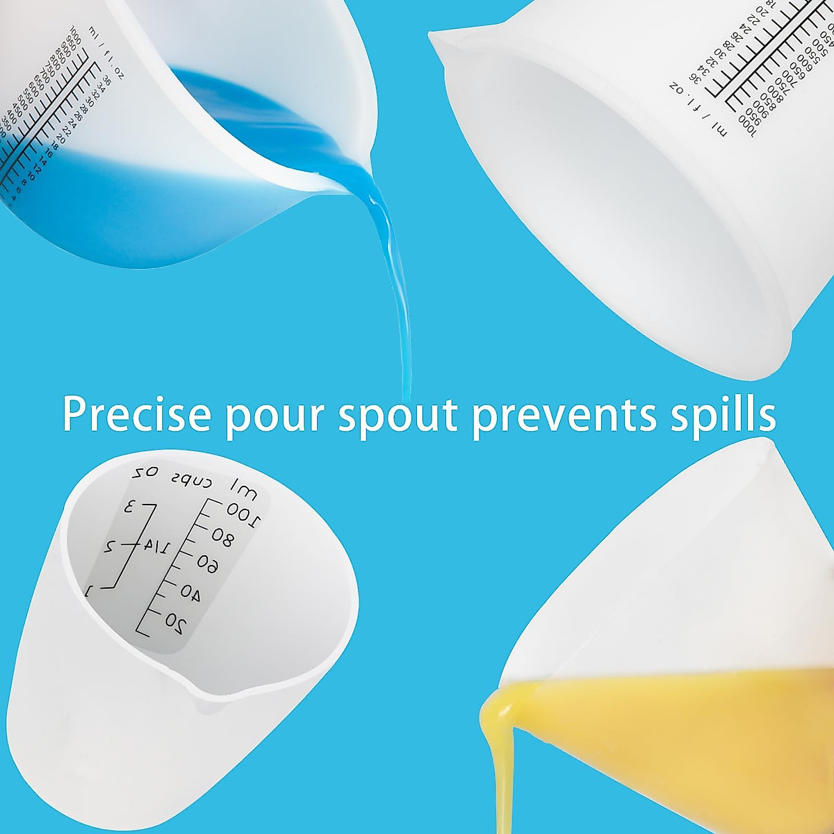 Creahaus 1000ML Large Silicone Measuring Cups for Resin, Easy to Read 36oz Silicone Mixing Bowl with 100ML Silicone Resin Mixing Cup, Easy Clean Reusable Epoxy Resin Supplies with Stir Stick, Pipettes