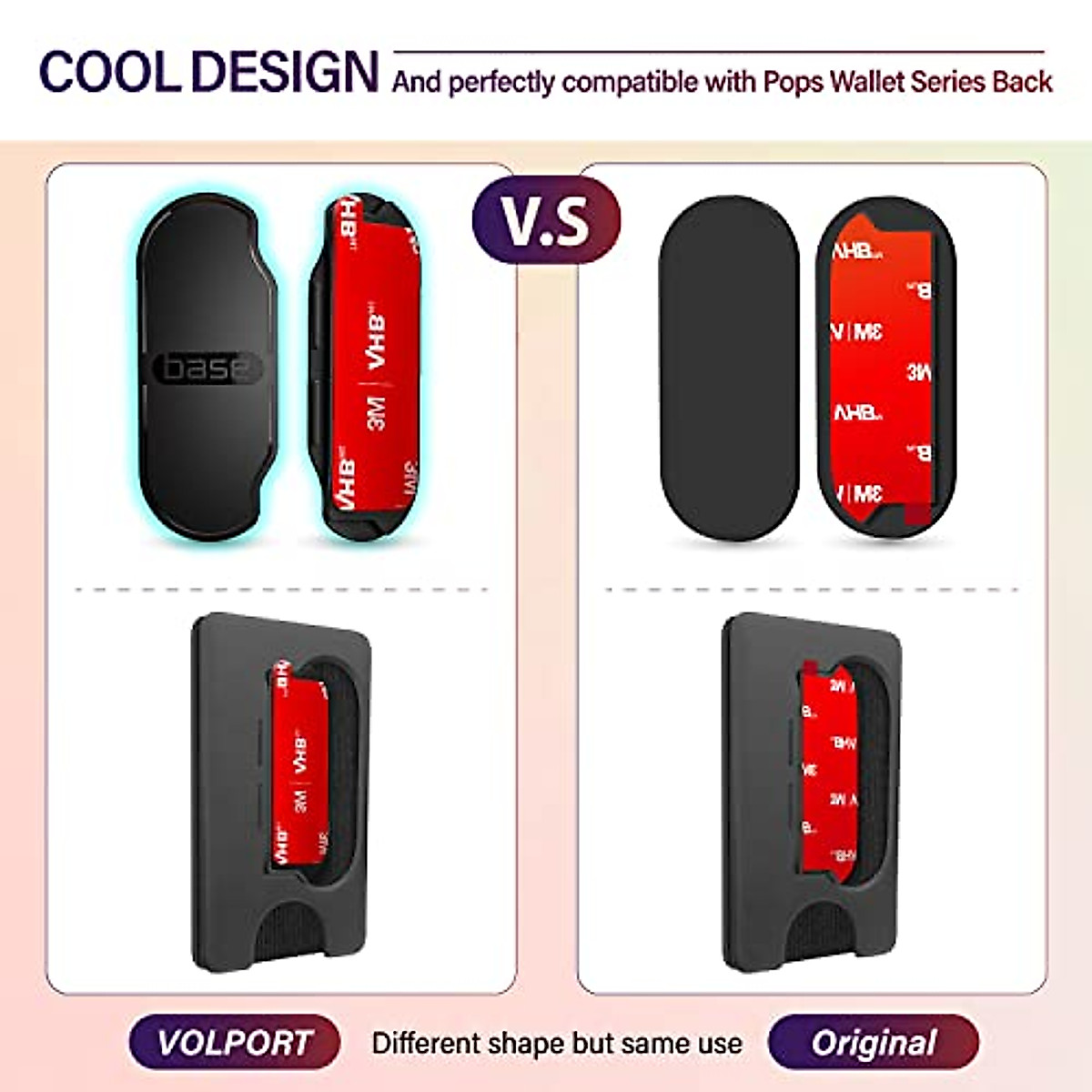 3PCS Adhesive Base Replacement for Pops Wallet+, Detachable Sticky Plastic Part Strips for Socket Wallet Plus & Wallet Case Back with Extra 3Pack 3M VHB Sticker Tapes, Sleeve Attachment Piece Black