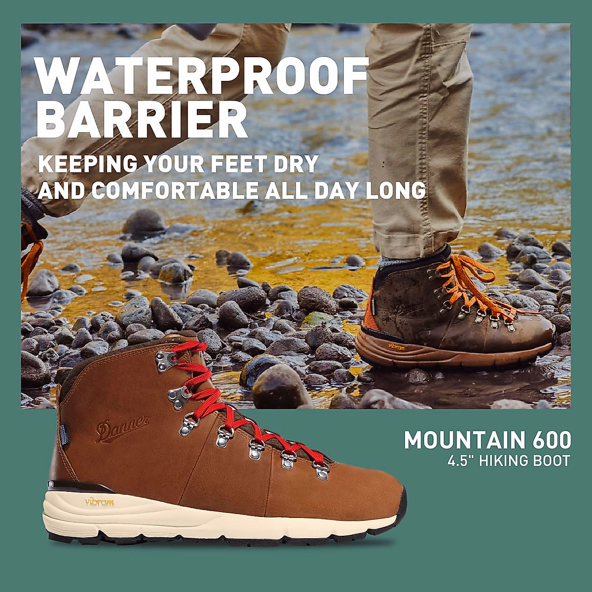 Danner Mountain 600 Waterproof Hiking Boots for Men - Lightweight, Durable Upper, Breathable Lining, Triple-Density Footbed & Vibram Traction Outsole, Saddle Tan - 11 D