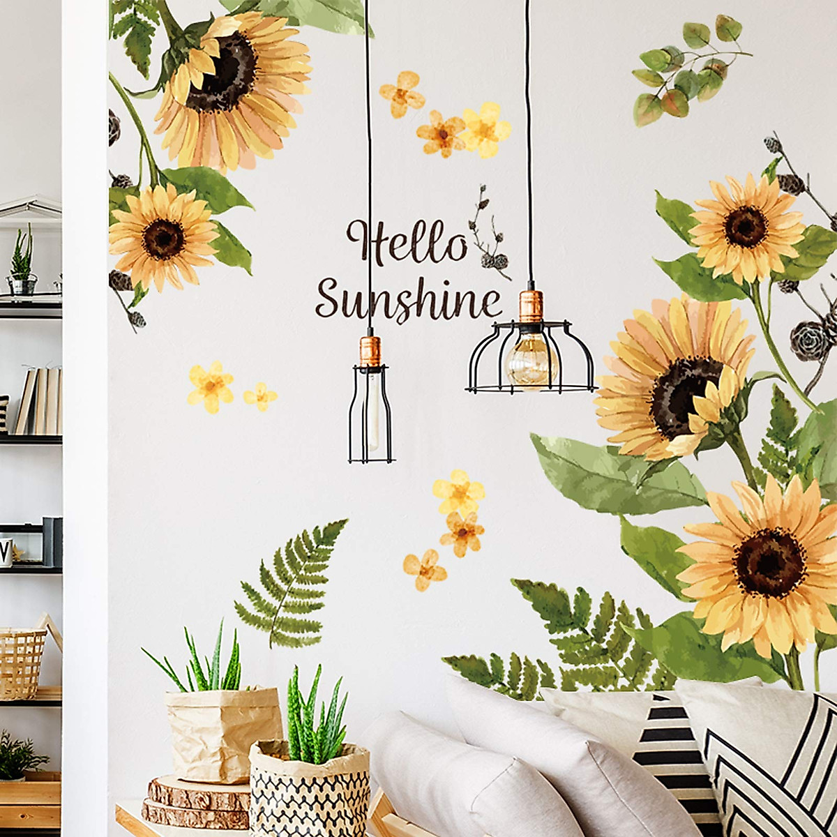 NOA Sunflower Wall Stickers 3D Yellow Flower Wall Decals, Removable Garden Flowers Plant Wallpaper Decor, DIY Art Murals for Bedroom Nursery Kitchen Home Decorations(B)