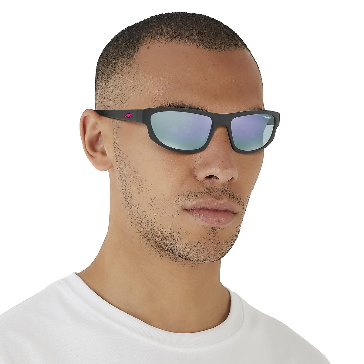 ARNETTE Unisex Sunglasses Matte Black Frame, Grey Mirror Violet Lenses, 56MM