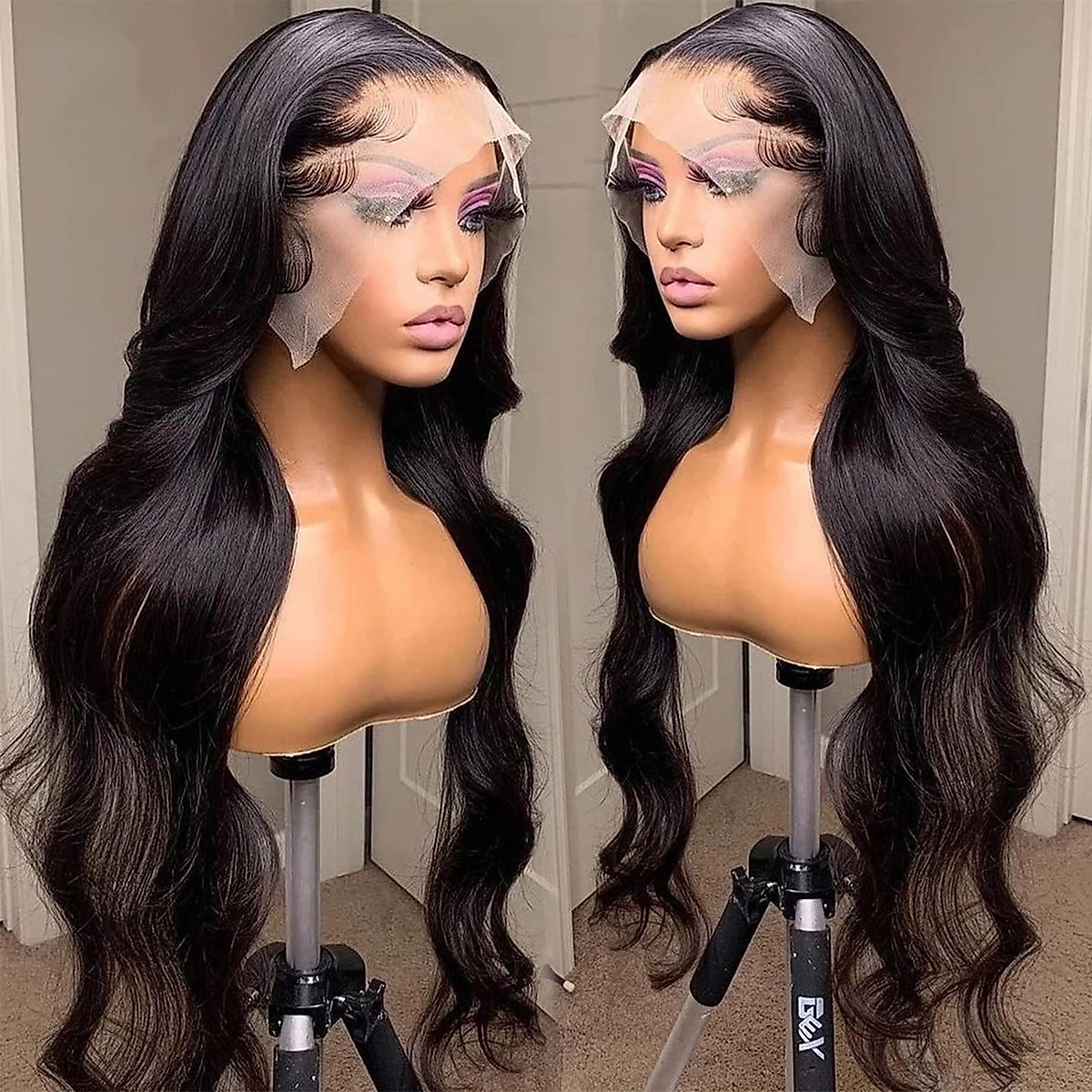 Geeta Human Hair Lace Front Wigs Body Wave, 26 Inch 13×4 Brazilian HD Human Hair Lace Wigs, 180% Density Virgin Human Hair Body Wave Wigs for Black Women, Natural Color