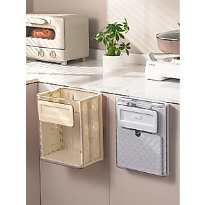 Foldable Hanging Trash Can,Upgrade Hanging Kitchen Trash Can, Kitchen Trash Can 13+ Gallon,Foldable Waste Bin for Kitchen, Collapsible Hang Small Plastic Garbage Can for Cabinet/Car/Bedroom (Green)