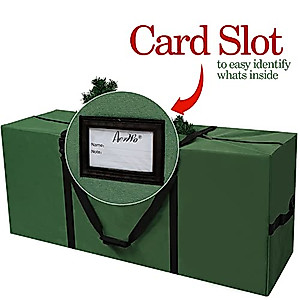 AerWo Christmas Tree Storage Bag, Extra Large Christmas Storage Containers Fits Up to 9ft Artificial Tree, Heavy-Duty Waterproof 600D Oxford Xmas Holiday Tree Bag with Card Slot(65” X 31” X 15”, Green)