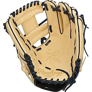 Rawlings | HEART OF THE HIDE Baseball Glove | CONTOUR - Youth Fit | Advanced Break-In | 11.5" | Pro I Web | Right Hand Throw | Camel/Navy