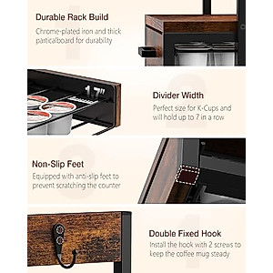 Evermagin K Cup Holder Drawer - Coffee Pod Organizer for Counter, Sturdy K-Cup Storage Drawer with Mug Rack, Coffee Maker Stand, 35 Pods Capacity, Rustic Brown