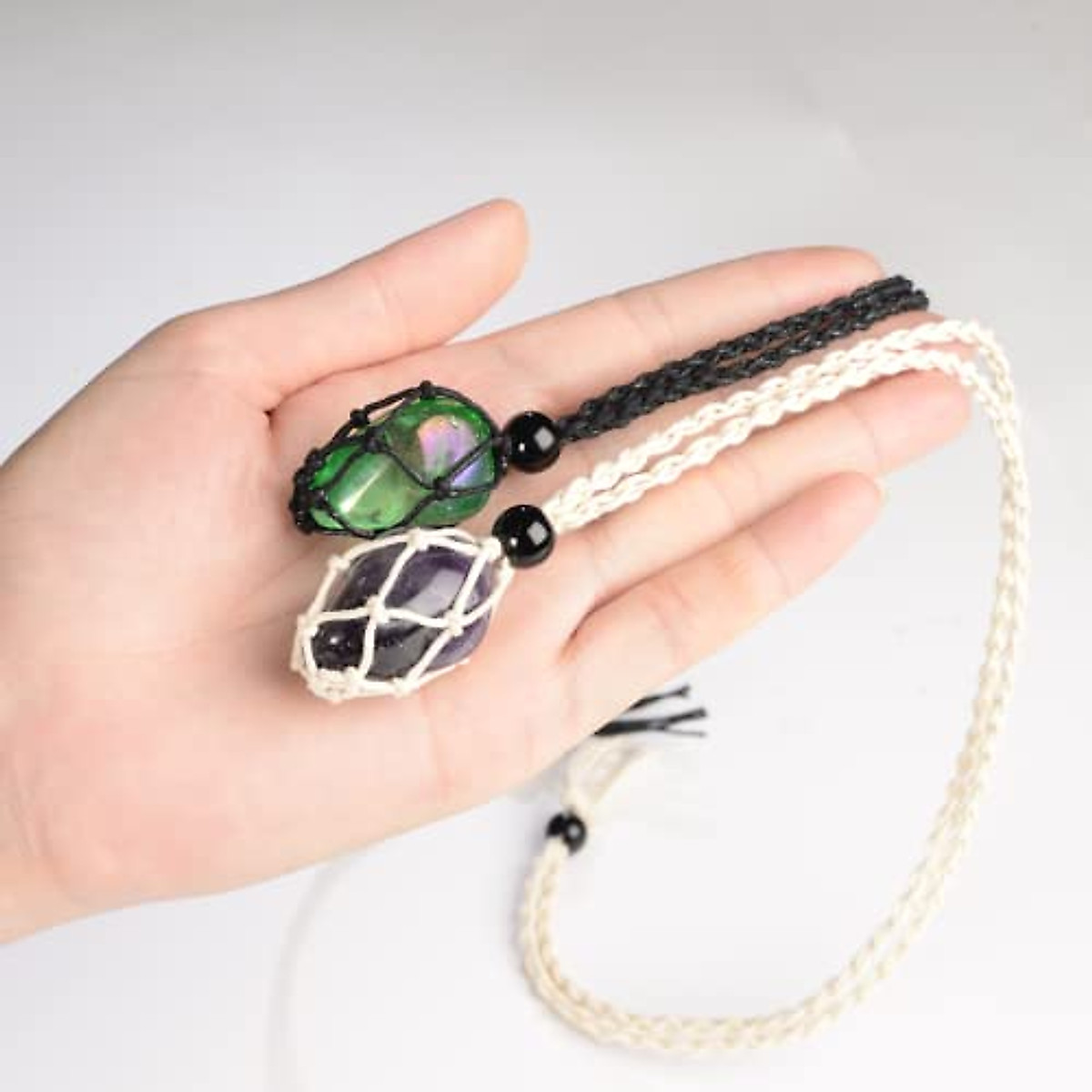 VNVETYTO 18 PCS Multicolor Crystal Cage Necklace Holder Necklace Cord Empty Stone Holder Replacement Hand-Woven Necklace Cord with Adjustable Length