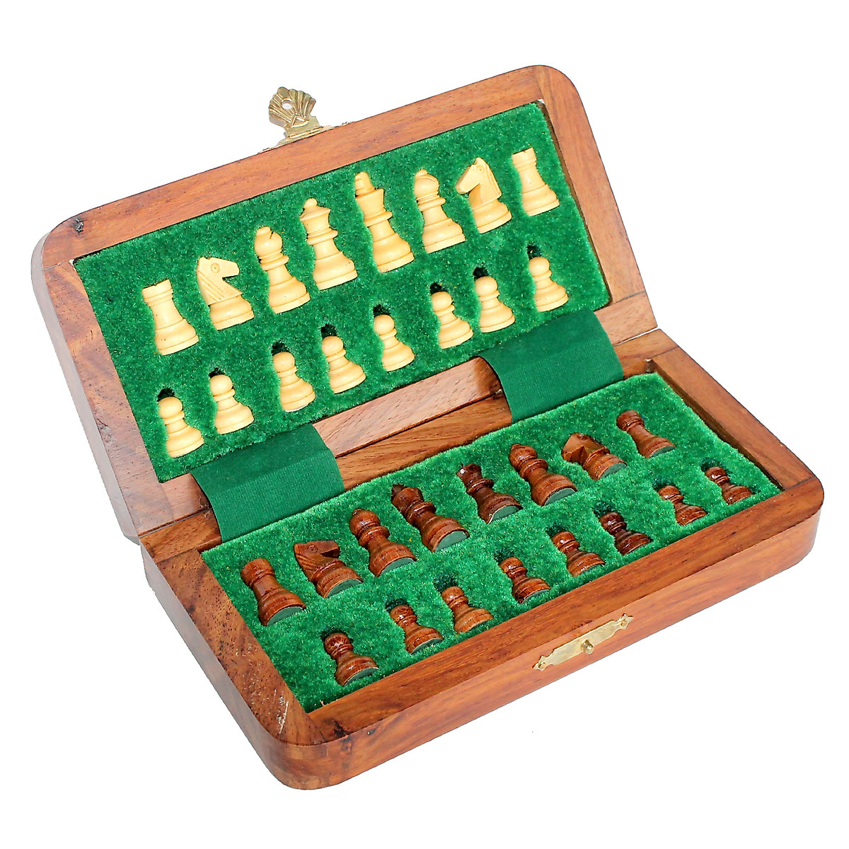 StonKraft - 7" x 7" - Wooden Travel Folding Small Chess Game Board Set + Wooden Magnetic Crafted Pieces