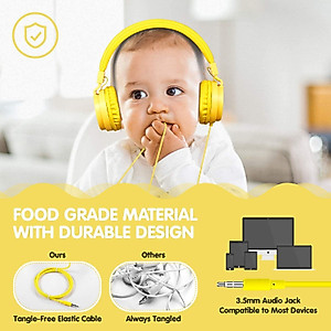 ONTA Kids Headphones for Boys Girls - Child Student Headset Wired plug Toddler Earphones School Teen on Ear for Ipad | Computer | Smart phone | Amazon Fire Tablet | Laptop | Plane Travel | Game,yellow