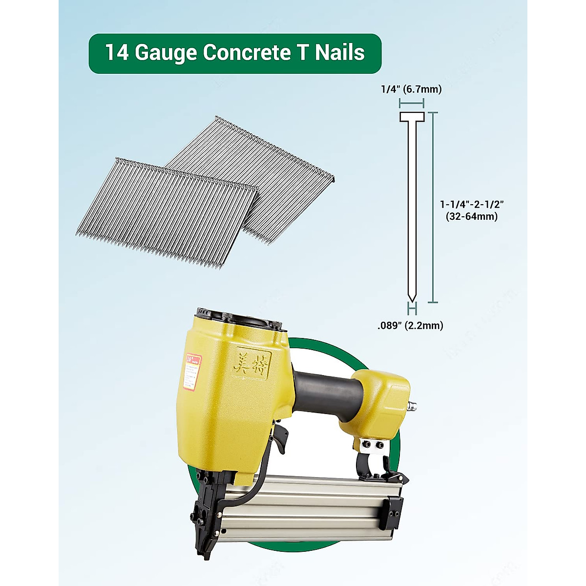 meite 14 Gauge Concrete T Nails for Pneumatic Concrete Nailer Gun - 1-1/2" Length Galvanized Concrete Finish Nails (400 PCS/BOX)