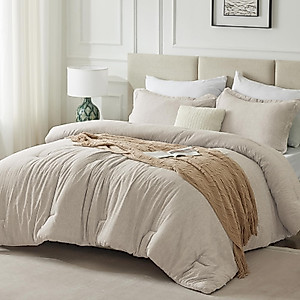 CozyLux Queen Size Comforter Set - 3 Pieces Beige Soft Luxury Cationic Dyeing Bedding Comforter for All Season, Breathable Lightweight Fluffy Boho Bed Sets with 1 Comforter and 2 Pillow Shams