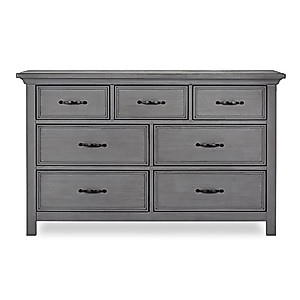 Evolur Belmar Double Dresser in Rustic Grey, 54x20.25x33 Inch (Pack of 1) & Belmar Flat 5-in-1 Convertible Crib in Rustic Grey, Greenguard Gold Certified