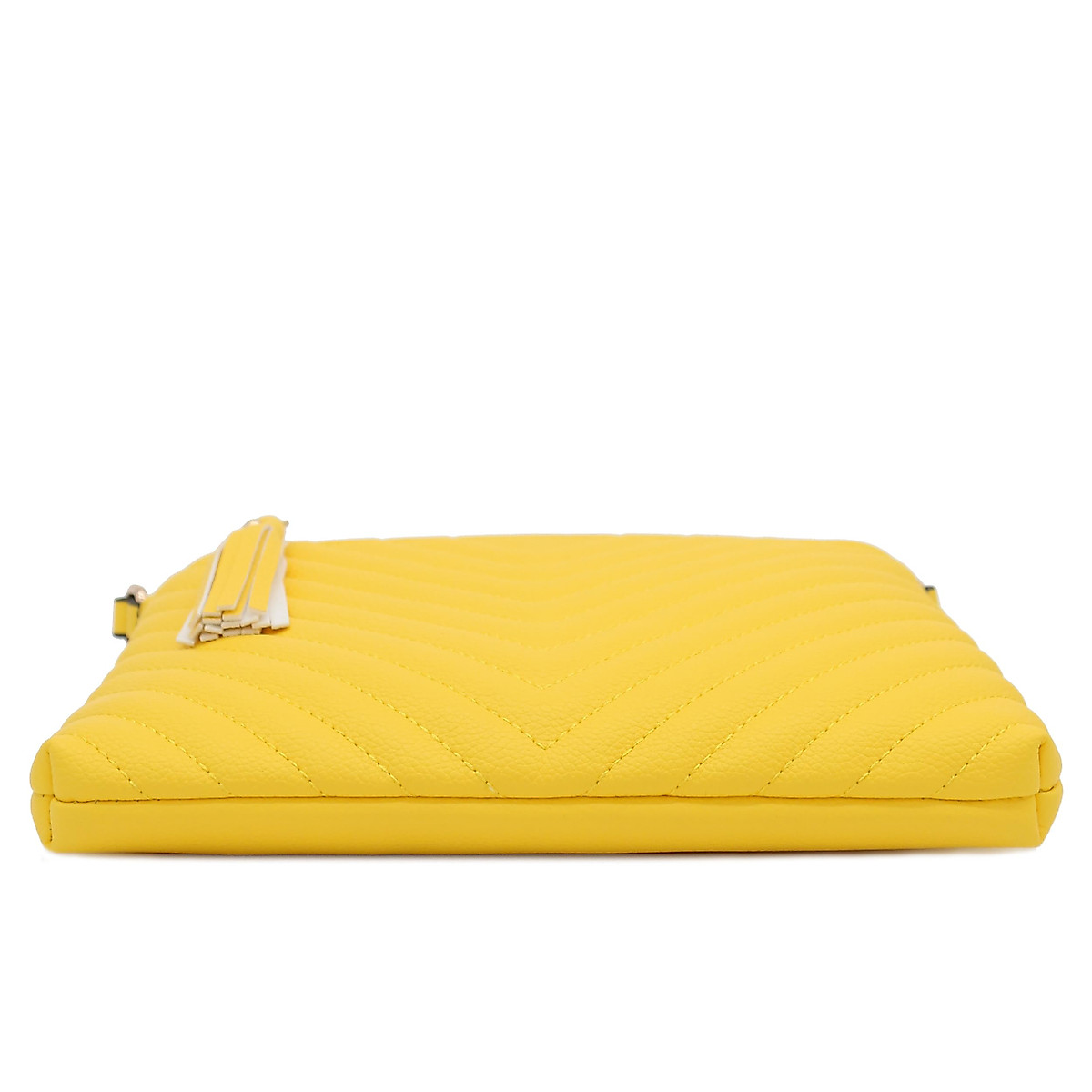 FashionPuzzle Chevron Quilted Medium Crossbody Bag with Tassel Accent (Yellow)